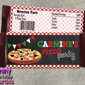 PIZZA CANDY BAR Wrappers, Pizza Party Favors, Pizza Birthday Party ...