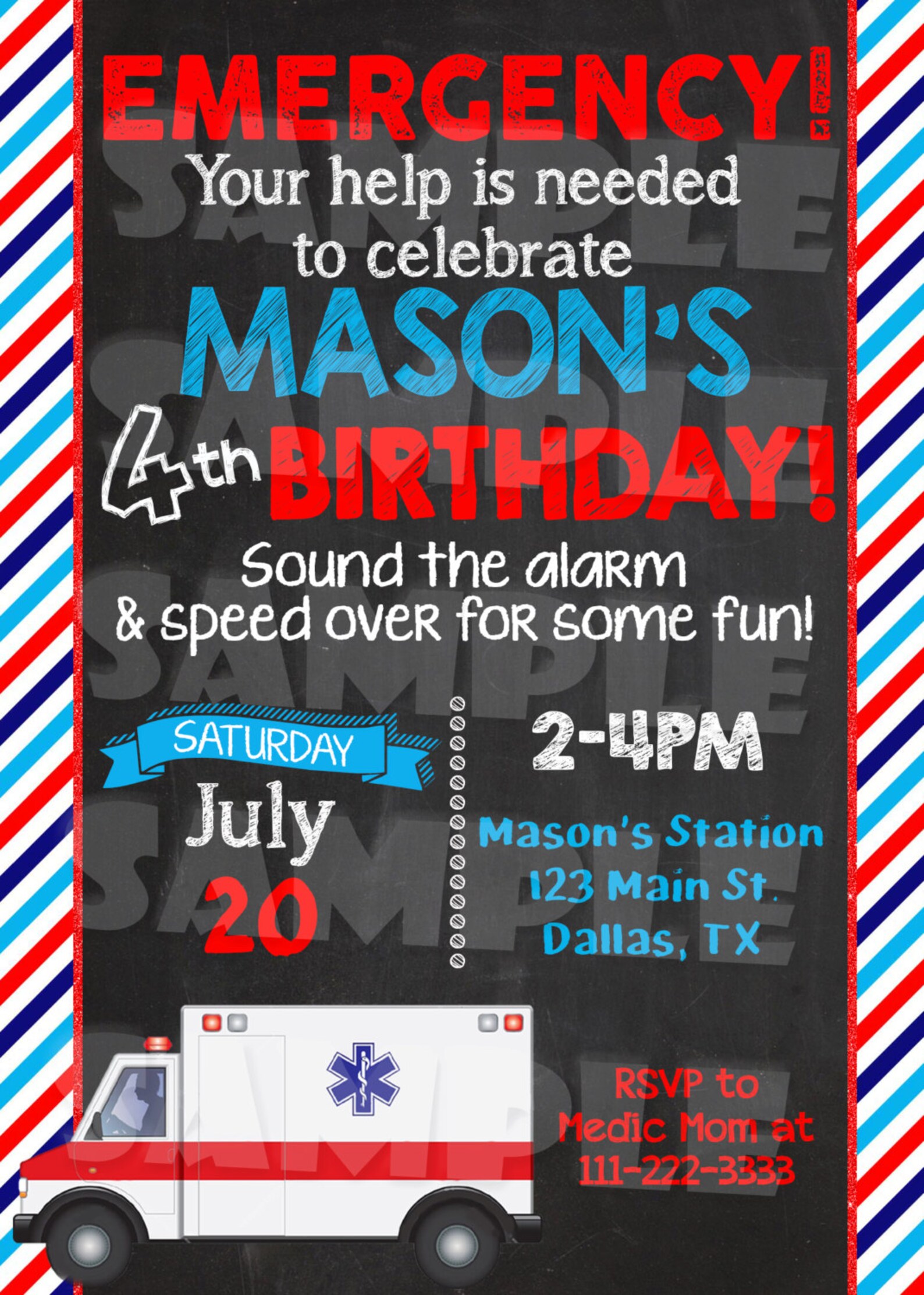 AMBULANCE BIRTHDAY INVITATION, Ambulance Invite, First Responders, Boy ...