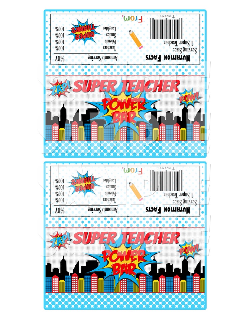 TEACHER CANDY BAR Wrappers - Super Teacher Candy Bar Labels - Teacher ...