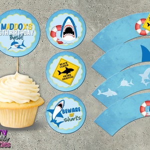 SHARK CUPCAKE TOPPERS and Cupcake Wrappers - Shark Infested Party ...