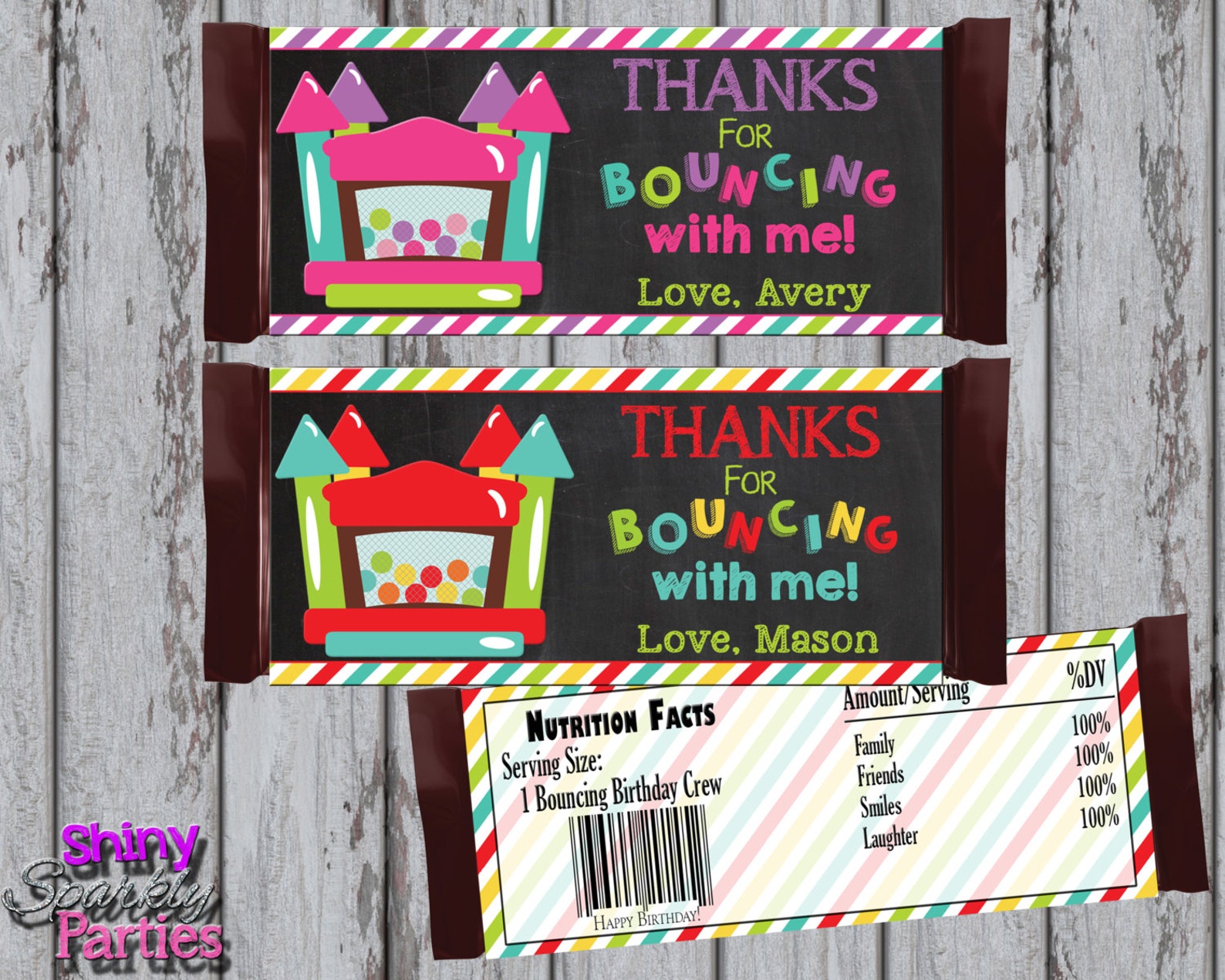 BOUNCE HOUSE Candy Bar WRAPPERS, Bounce House Birthday Party Favors ...