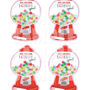 Gumball Machine Tags, Bubble Gum Valentines, Boy Girl Kids Classroom ...