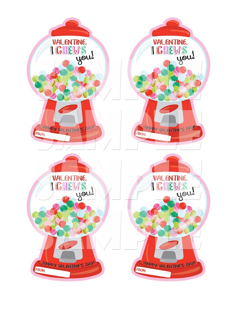 Gumball Machine Tags Bubble Gum Valentines Boy Girl Kids - Etsy