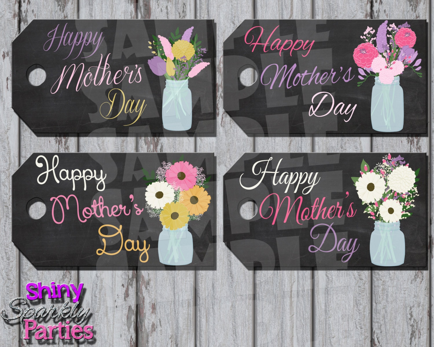 MOTHER'S DAY Gift TAGS, Mothers Day Tags, Mason Jar and Flowers Gift ...
