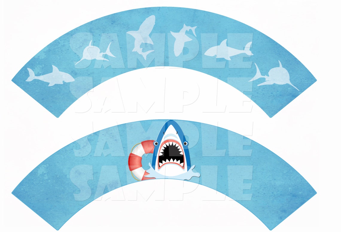 SHARK CUPCAKE TOPPERS and Cupcake Wrappers - Shark Infested Party ...