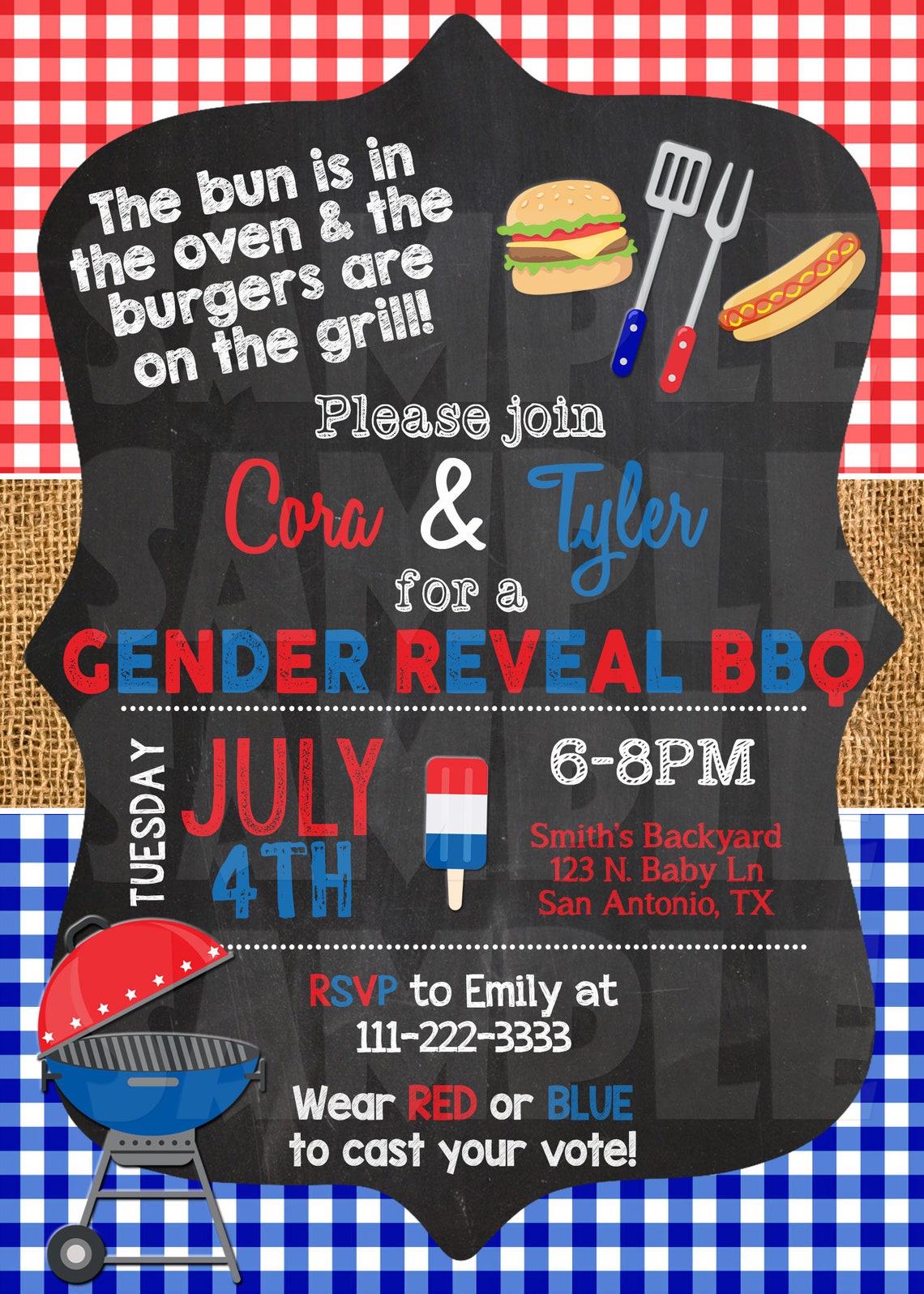 4th of JULY GENDER Reveal Invitation, 4th of July Invite, BBQ Baby ...