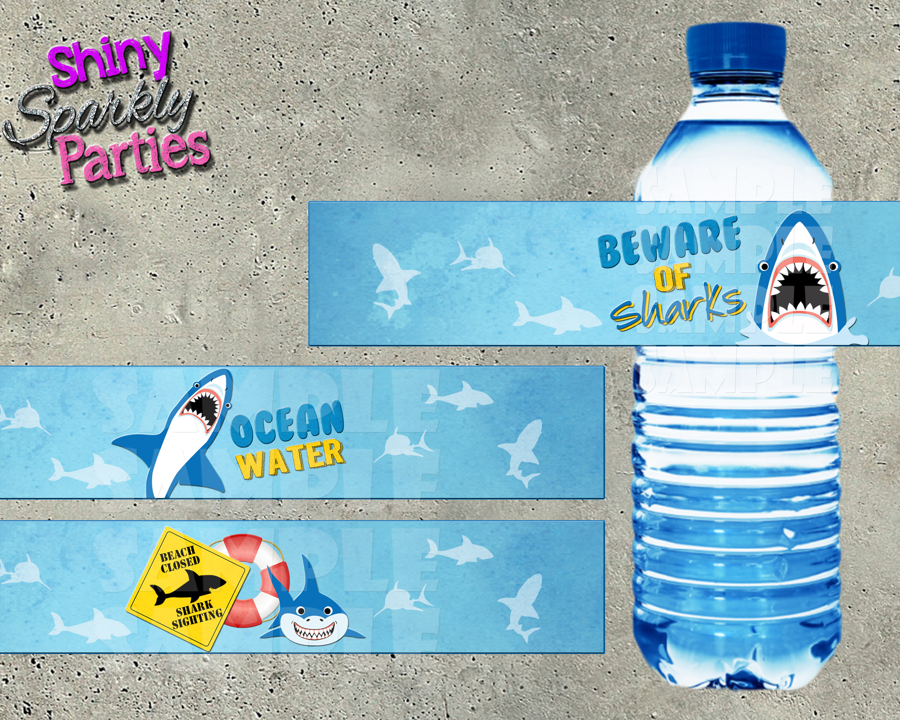 SHARK BOTTLE LABELS Shark Birthday Shark Party Pool Party | Etsy