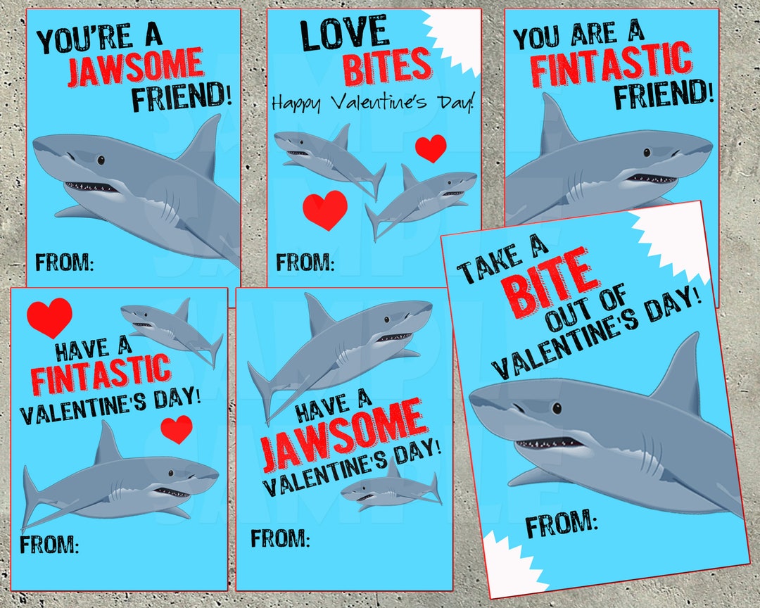 SHARK VALENTINES Shark Valentine Cards Valentines for Boys Fish ...