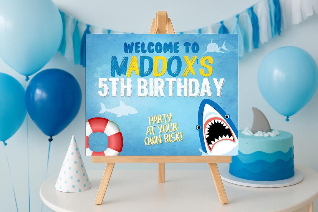 SHARK PARTY SIGN, Shark Party Decor, Shark Birthday, Welcome Sign ...