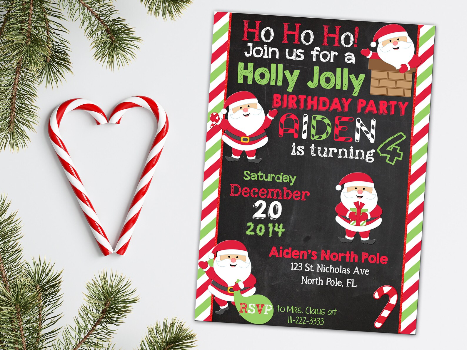 SANTA BIRTHDAY INVITATION Santa Party Invite Christmas - Etsy