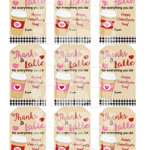 THANKS a LATTE VALENTINE Tags, Coffee Valentine's Day Tags, Latte ...