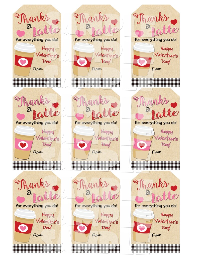 THANKS a LATTE VALENTINE Tags Coffee Valentine's Day | Etsy