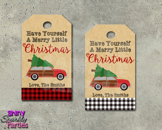 CHRISTMAS GIFT TAGS Buffalo Check Tags Red Truck Christmas | Etsy