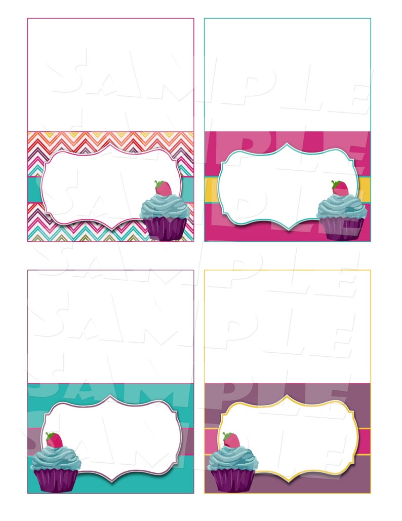 Printable CUPCAKE FOOD TENTS - Cupcake Birthday Buffet Labels - Cupcake ...