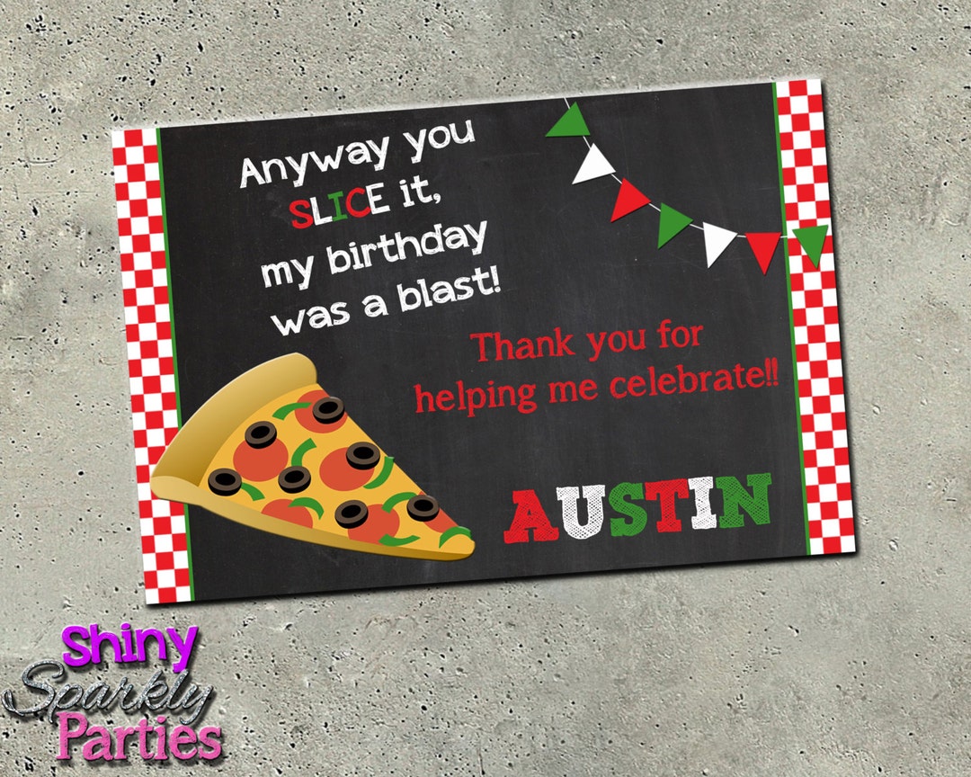 Printable "pizza PARTY THANK You Card" - Pizza Birthday Party Thank You ...