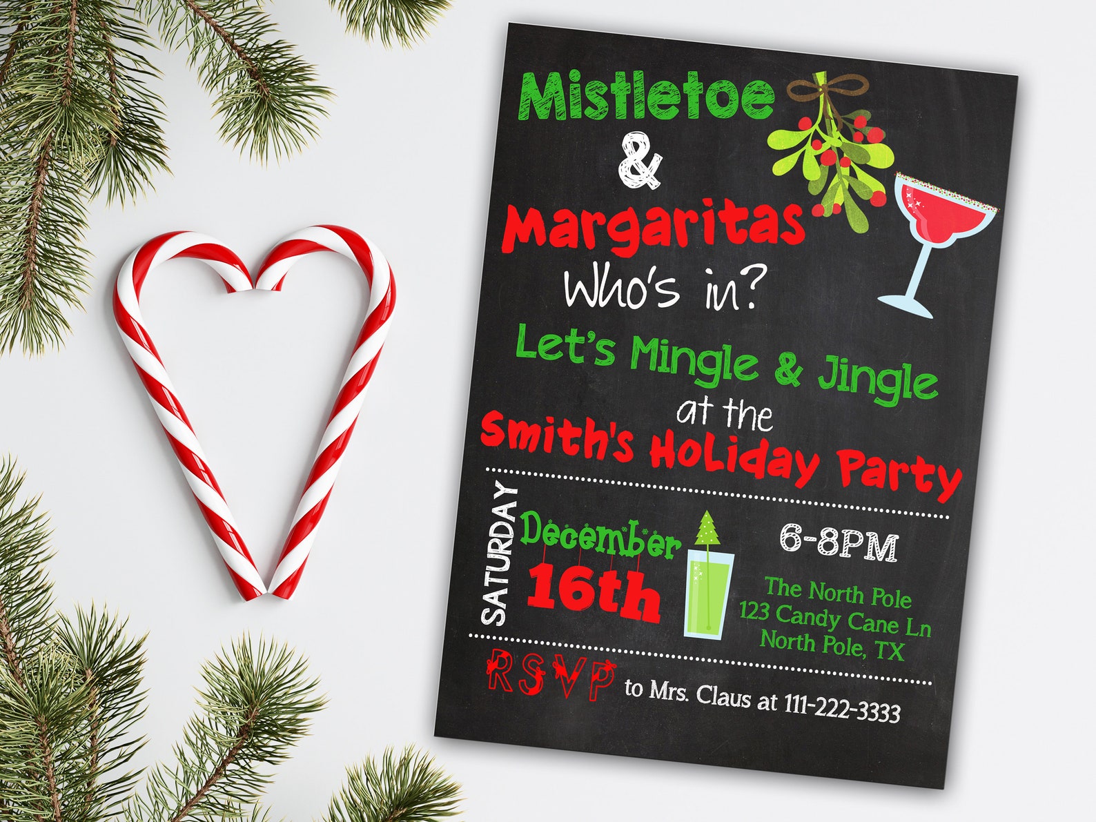 CHRISTMAS PARTY INVITATION - Mistletoe & Margaritas Invite - Holiday ...