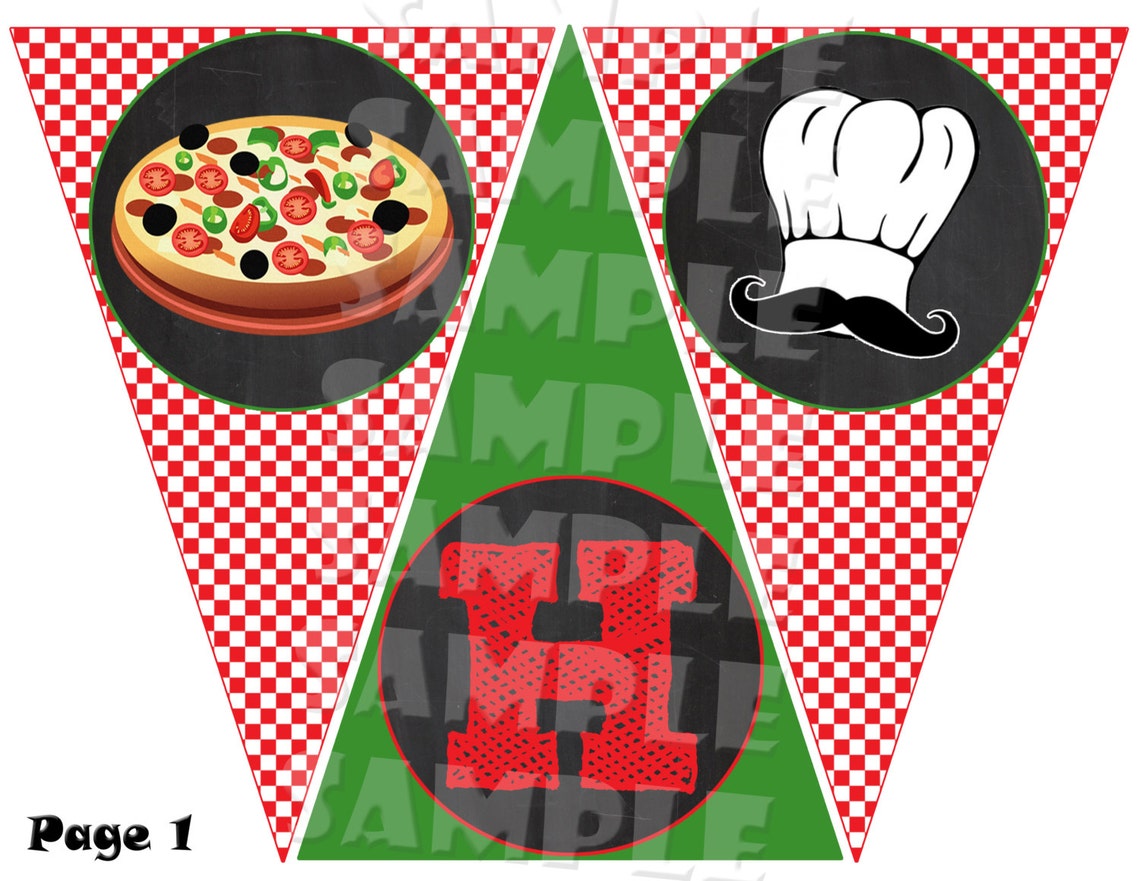 Printable "pizza PARTY Banner" Pizza Birthday Party Pendant Banner ...
