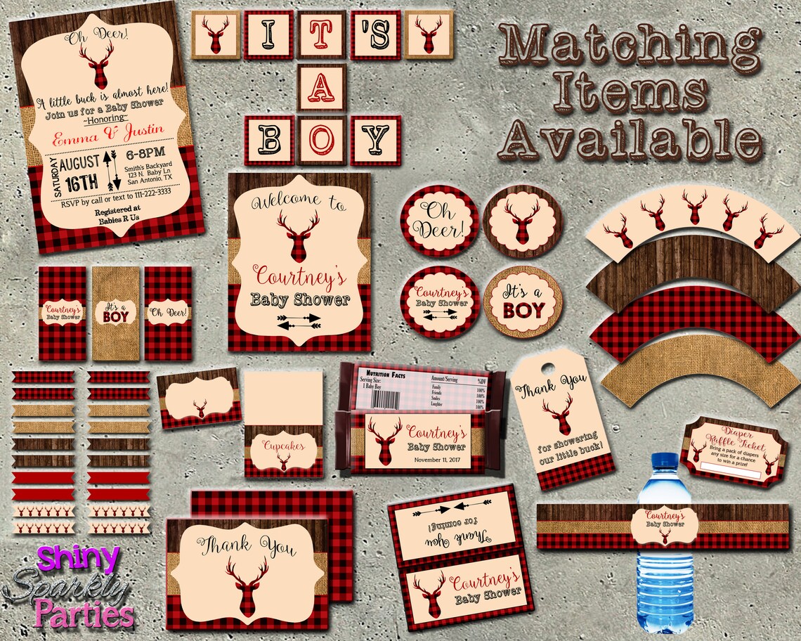 RUSTIC FOOD LABELS, Deer Buffet Cards, Baby Shower Food Tents, Buffalo ...