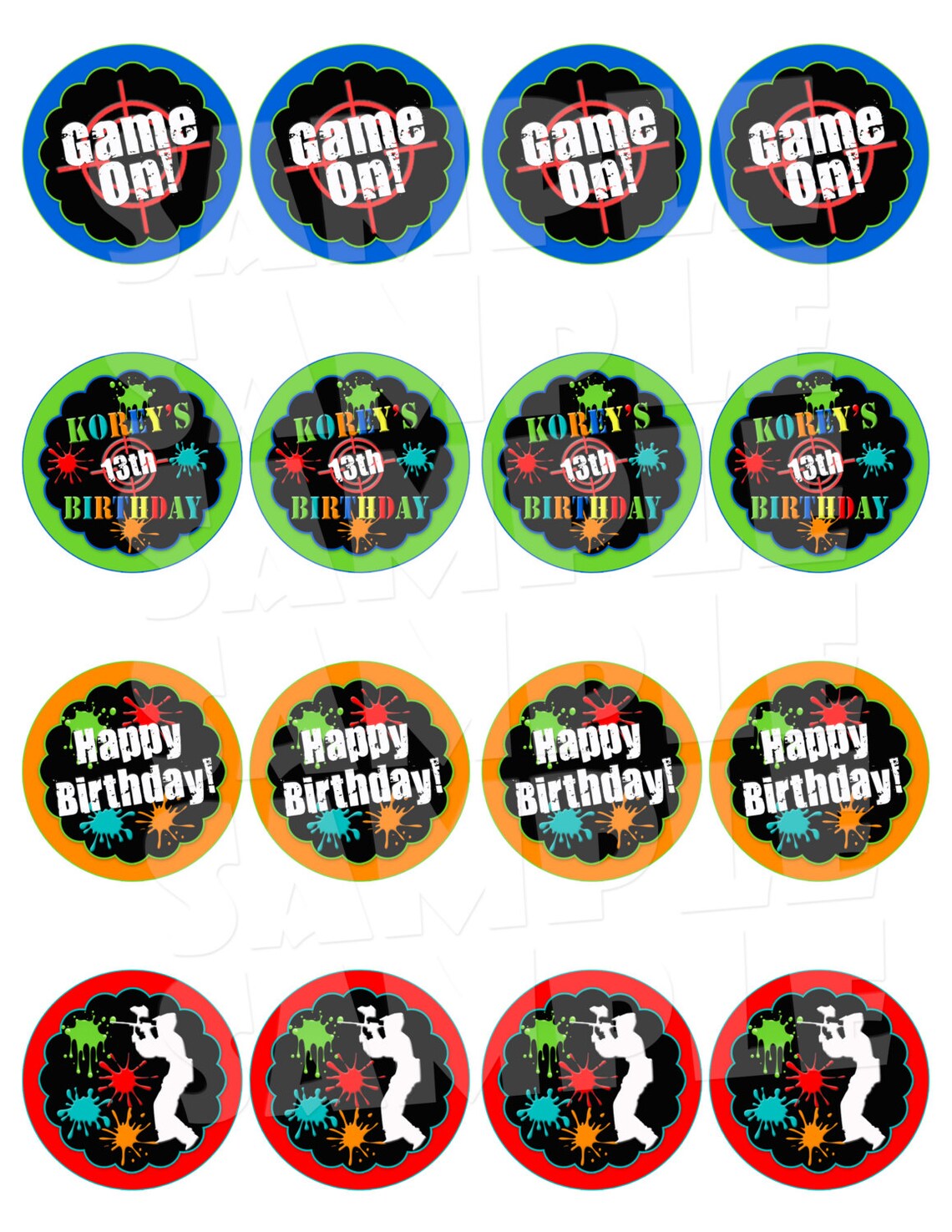 PAINTBALL CUPCAKE TOPPERS and Cupcake Wrappers - Paintball Party ...