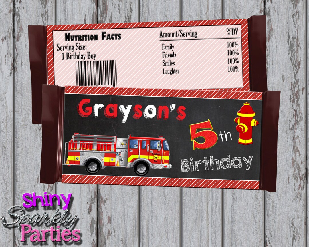 FIRETRUCK CANDY Bar WRAPPERS, Firefighter Birthday Party, Fireman Candy ...
