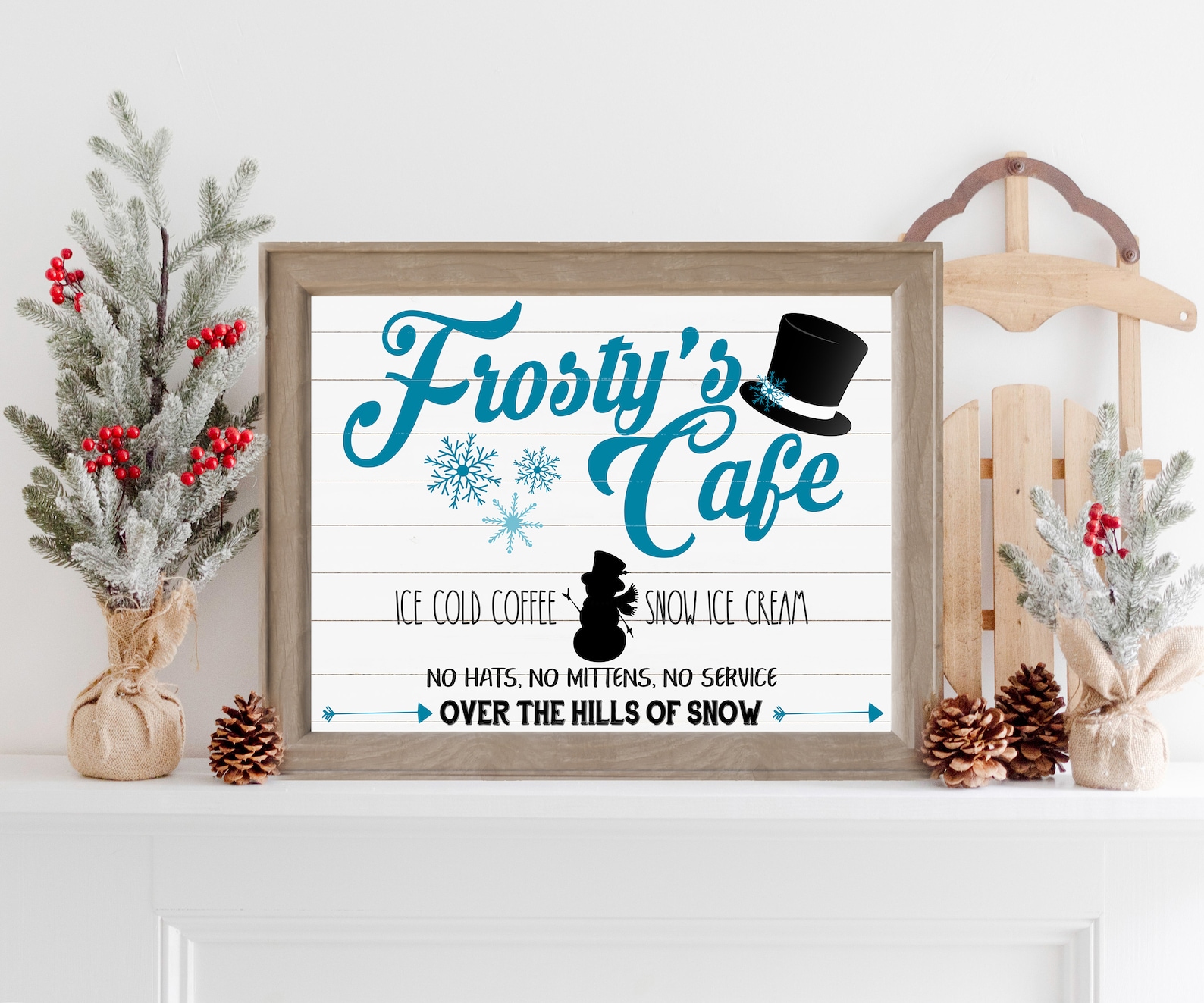 FROSTY'S CAFE SIGN, Printable Winter Wall Art, Christmas Decor, Snowman ...
