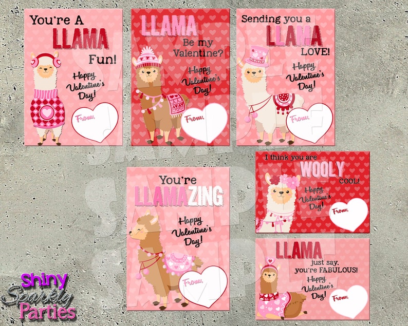 LLAMA VALENTINE CARDS Valentines for School Llama | Etsy