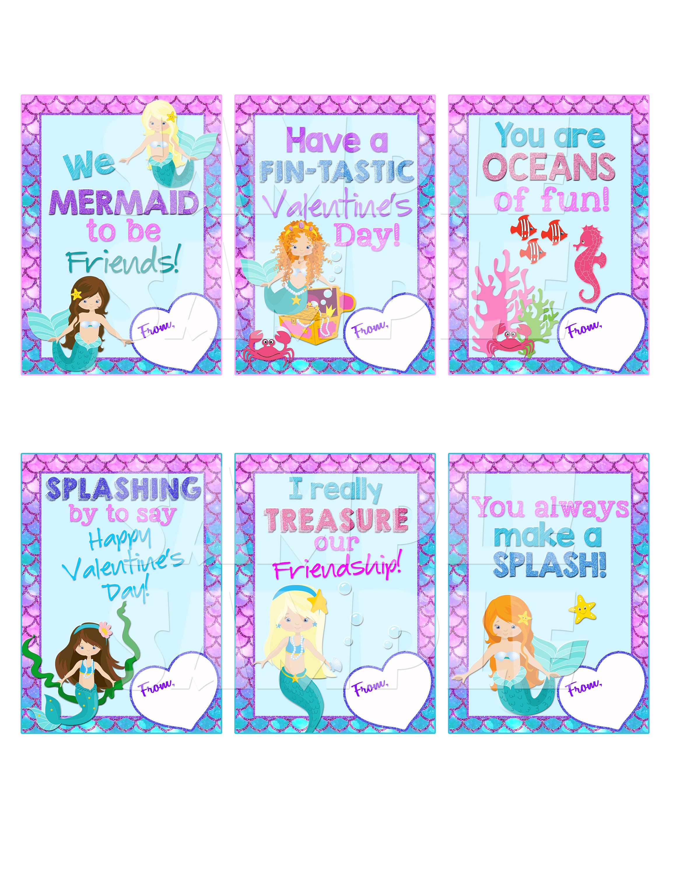 MERMAID VALENTINE CARDS Valentines for Girls School | Etsy