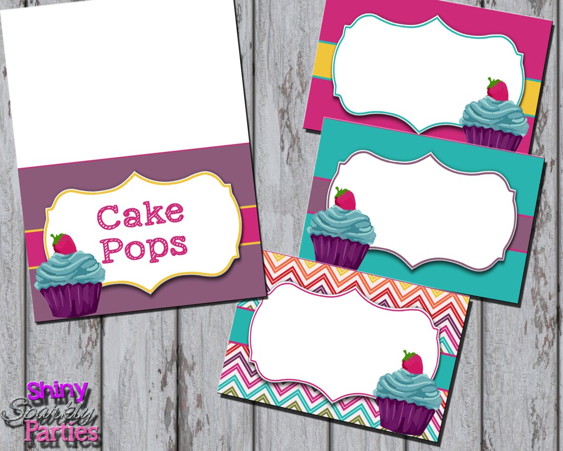 Printable CUPCAKE FOOD TENTS - Cupcake Birthday Buffet Labels - Cupcake ...