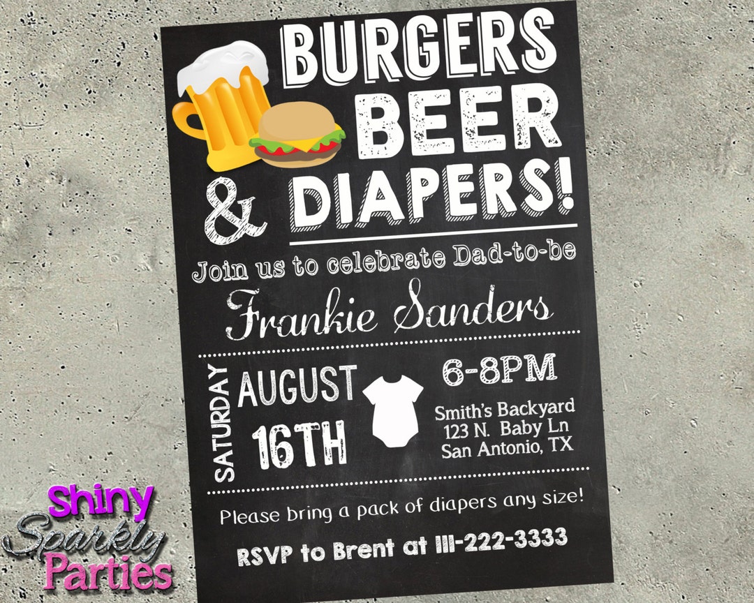 BURGERS BEER and DIAPERS Invitation, Diaper Party Invite, Dad to Be ...