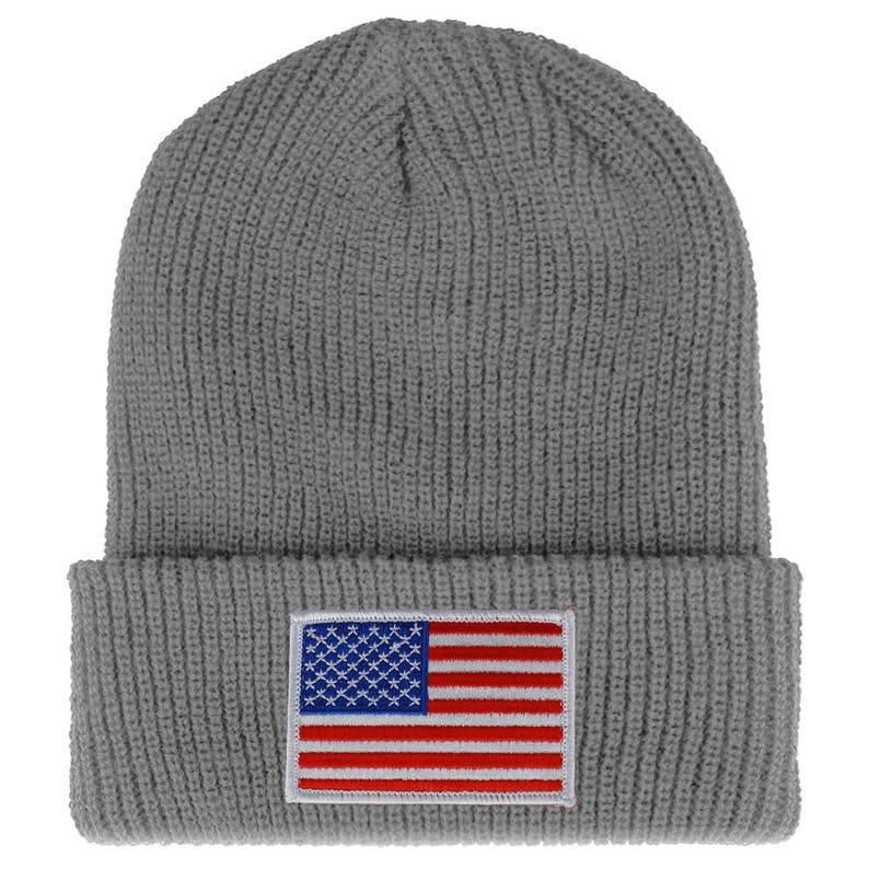 WHITE American Flag Embroidered Patch Ribbed Cuffed Knit | Etsy