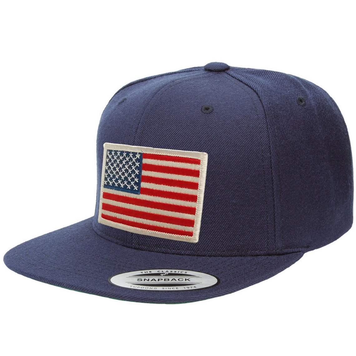 Flexfit USA American Flag Embroidered Patch Flat Bill Snapback Cap ...