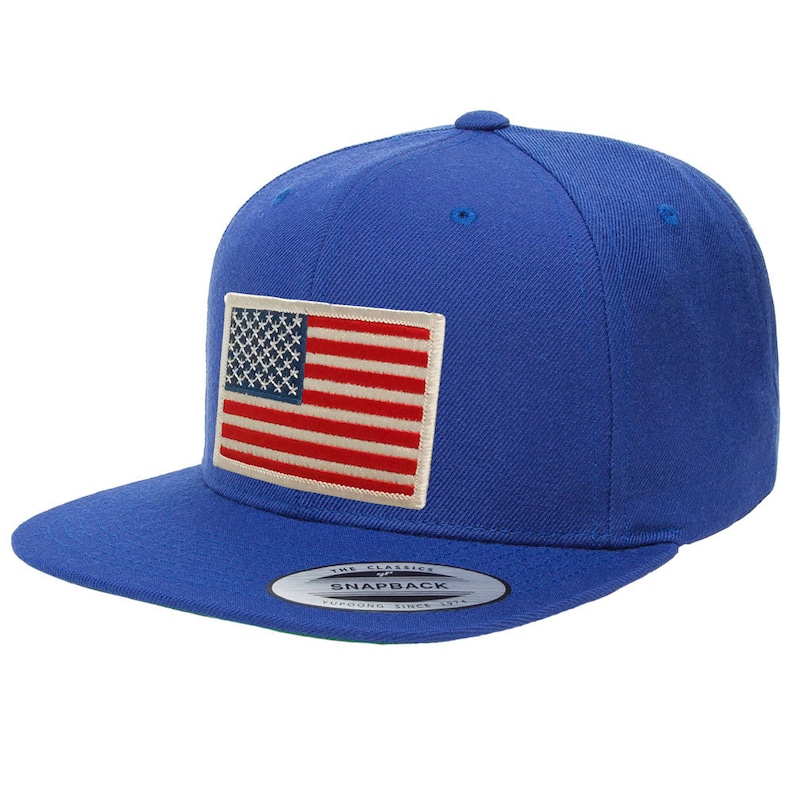 Flexfit USA American Flag Embroidered Patch Flat Bill Snapback Cap ...