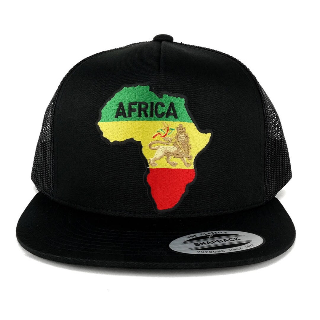Oversize XXL RGY Africa Map and Rasta Lion Patch 5 Panel Flatbill ...