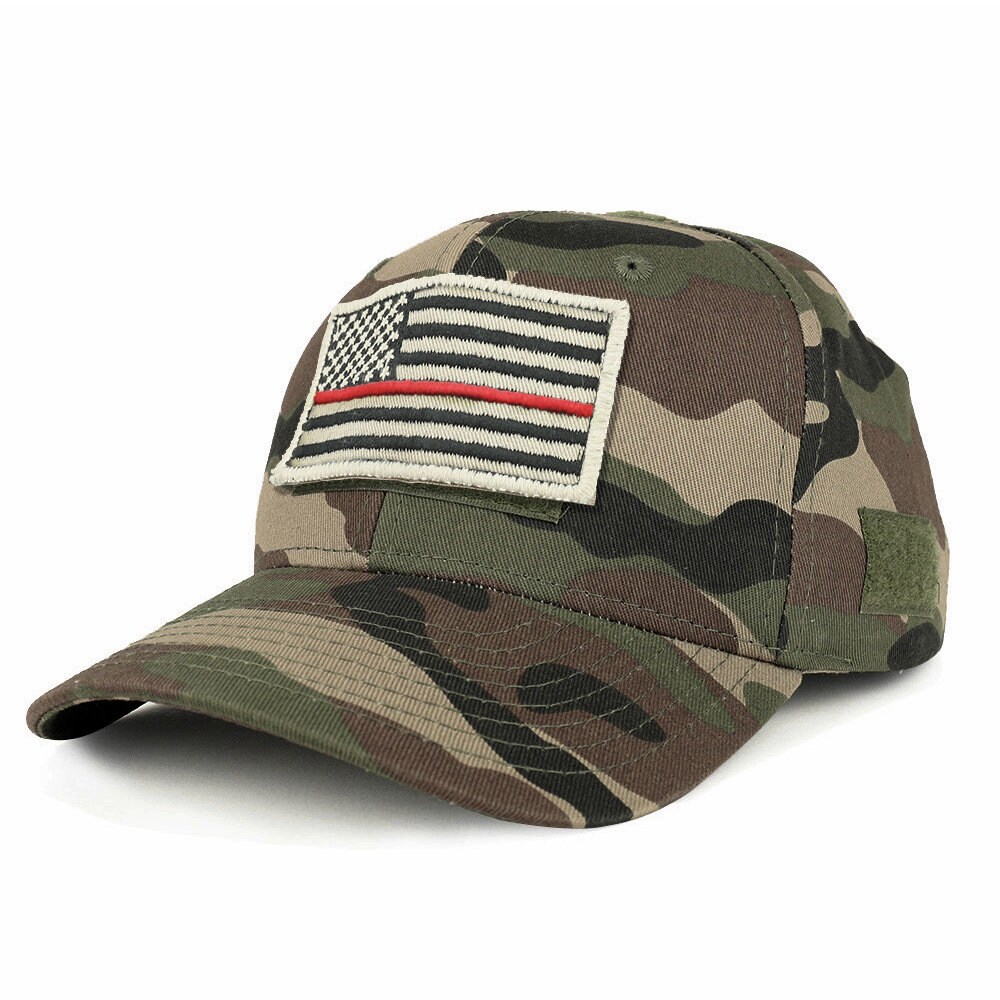 USA Stone Thin Red Flag Tactical Patch Structured Baseball Cap (T75-STN ...
