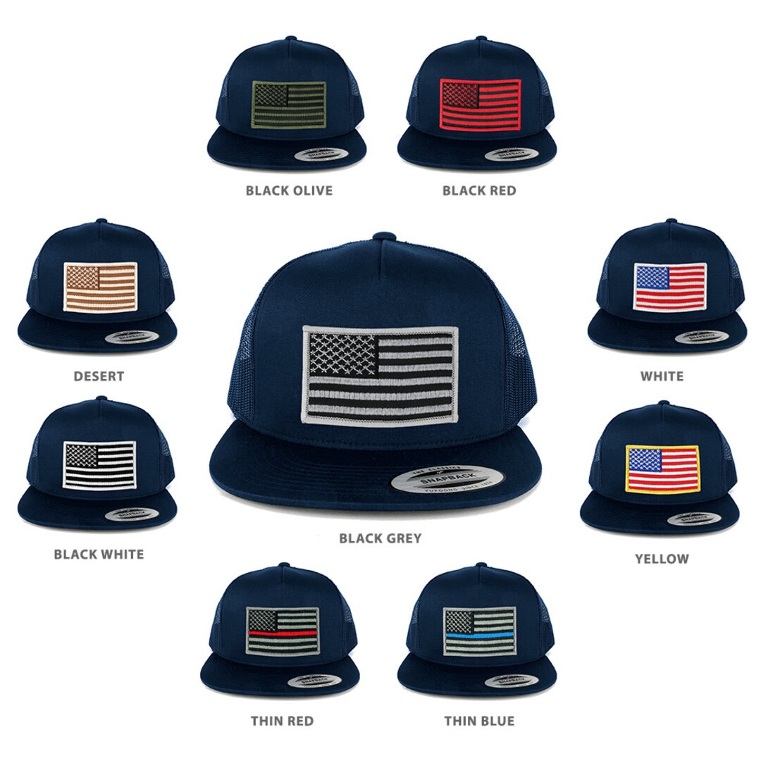 FLEXFIT 5 Panel American Flag Patched Snapback Mesh Navy Cap - Navy ...