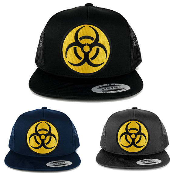 5 Panel BIOHAZARD Circular Yellow Black Embroidered Patch Flat Bill ...