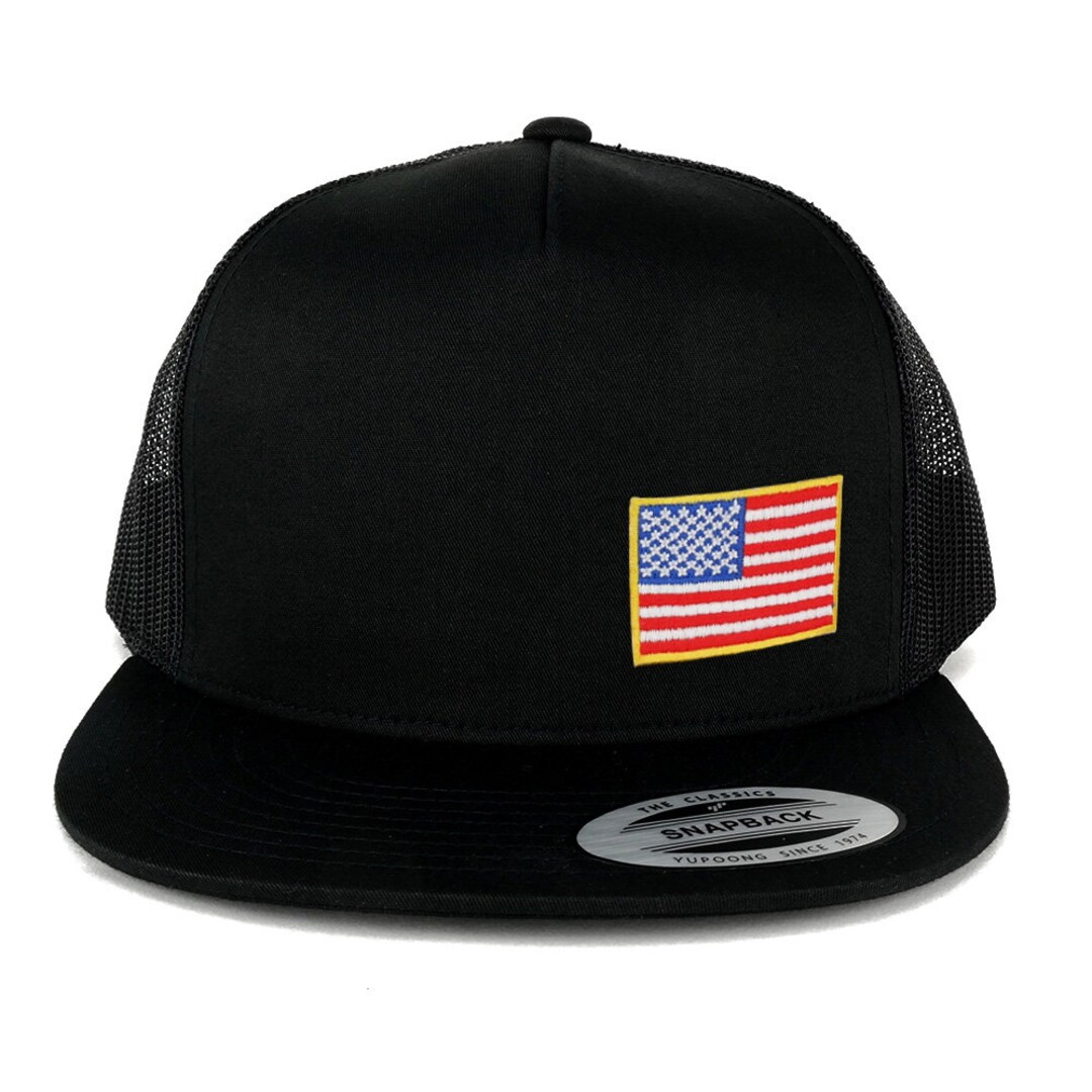 Oversize XXL Small Side USA Flag Patch 5 Panel Flatbill Snapback Mesh ...
