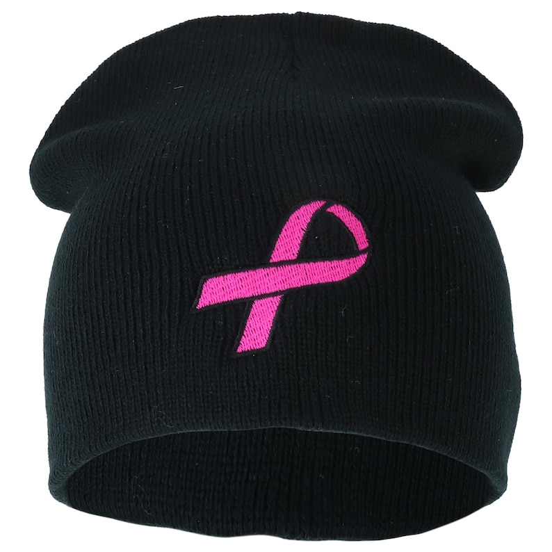 Breast Cancer Awareness Pink Ribbon Embroidered Short Beanie | Etsy
