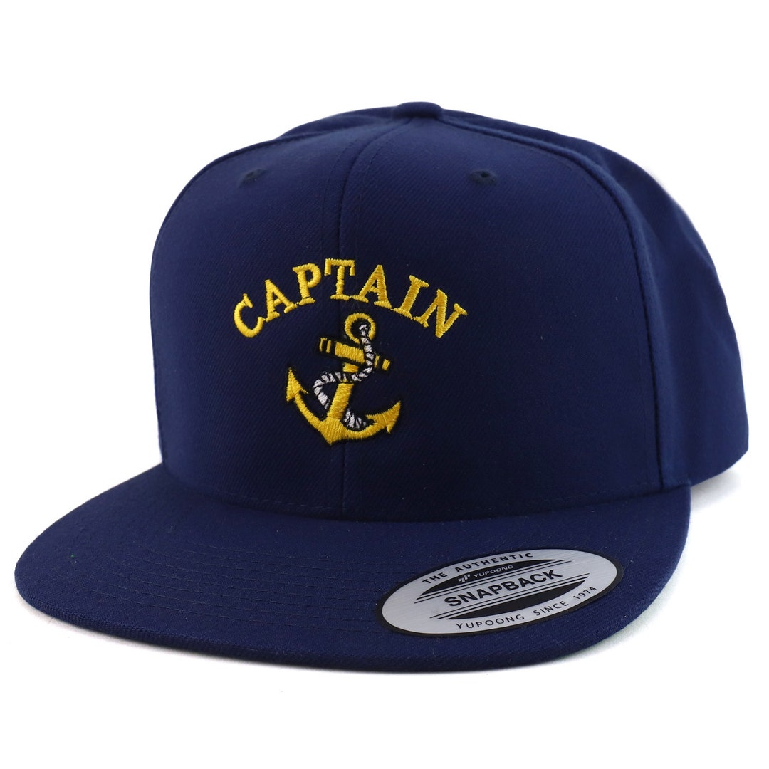 Flexfit Captain With Ships Anchor Embroidered Flat Bill Snapback Cap ...