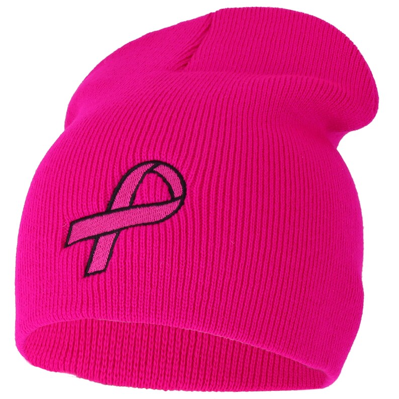 Breast Cancer Awareness Pink Ribbon Embroidered Short Beanie | Etsy