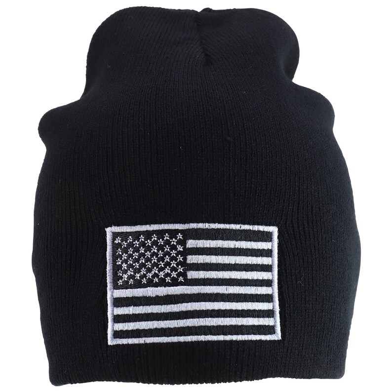 USA Subdued Grey American Flag Embroidered SHORT Beanie Hat - Etsy