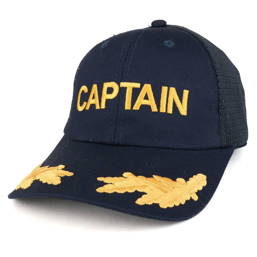 Captain and Gold Leaves Embroidered Cotton Twill Mesh Back Baseball Cap ...