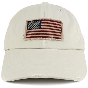 Washed Frayed Bill USA American Flag Cotton Twill Baseball Cap (USA35 ...