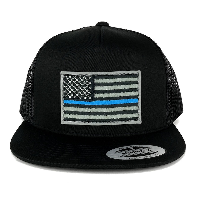 FLEXFIT 5 Panel American Flag Patched Snapback Mesh Cap - Black (6006 ...