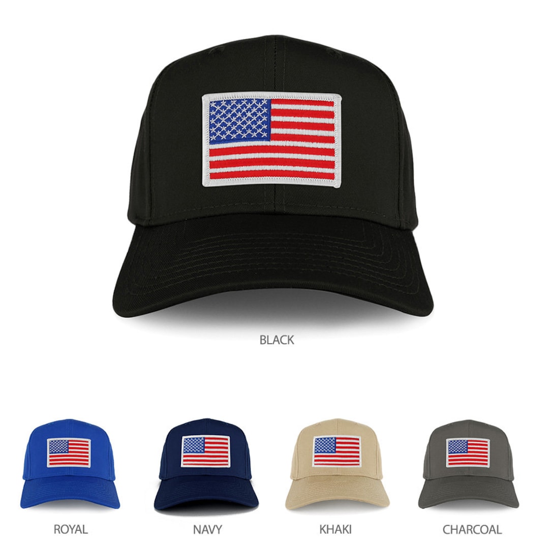 Xxl Oversize White Usa American Flag Patch Solid Baseball Cap (27-079XX ...