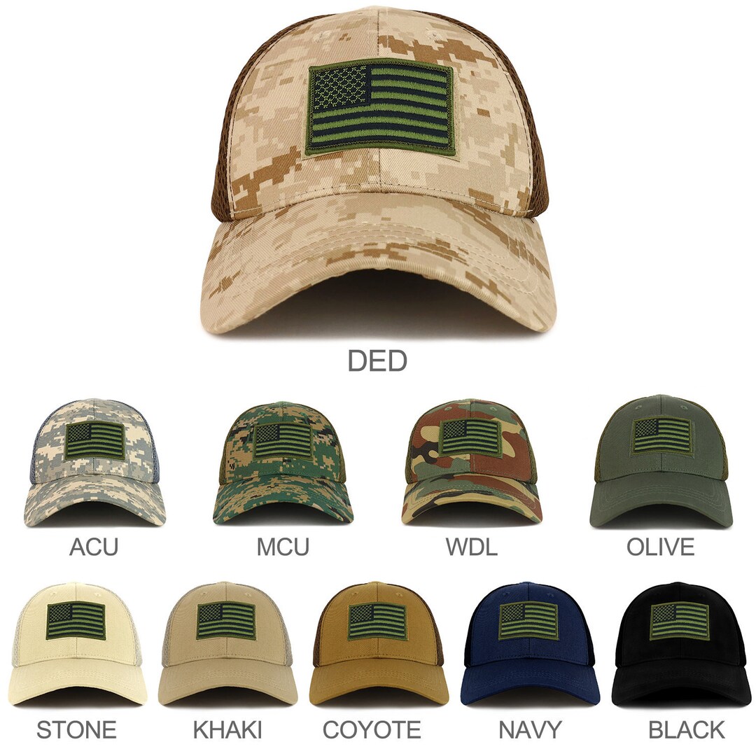 American Flag Olive Tactical Embroidered Patch Air Mesh Flex Cap (T91 ...
