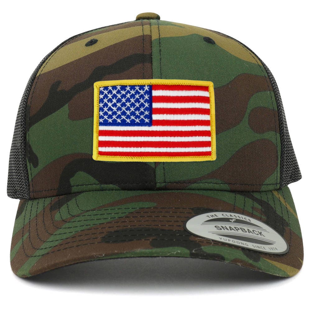 American Flag Patch Snapback Trucker Mesh Cap Camo | Etsy
