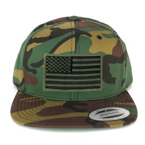 FLEXFIT Brand Patriotic American Flag Patch Flat Bill Snapback Cap Camo ...
