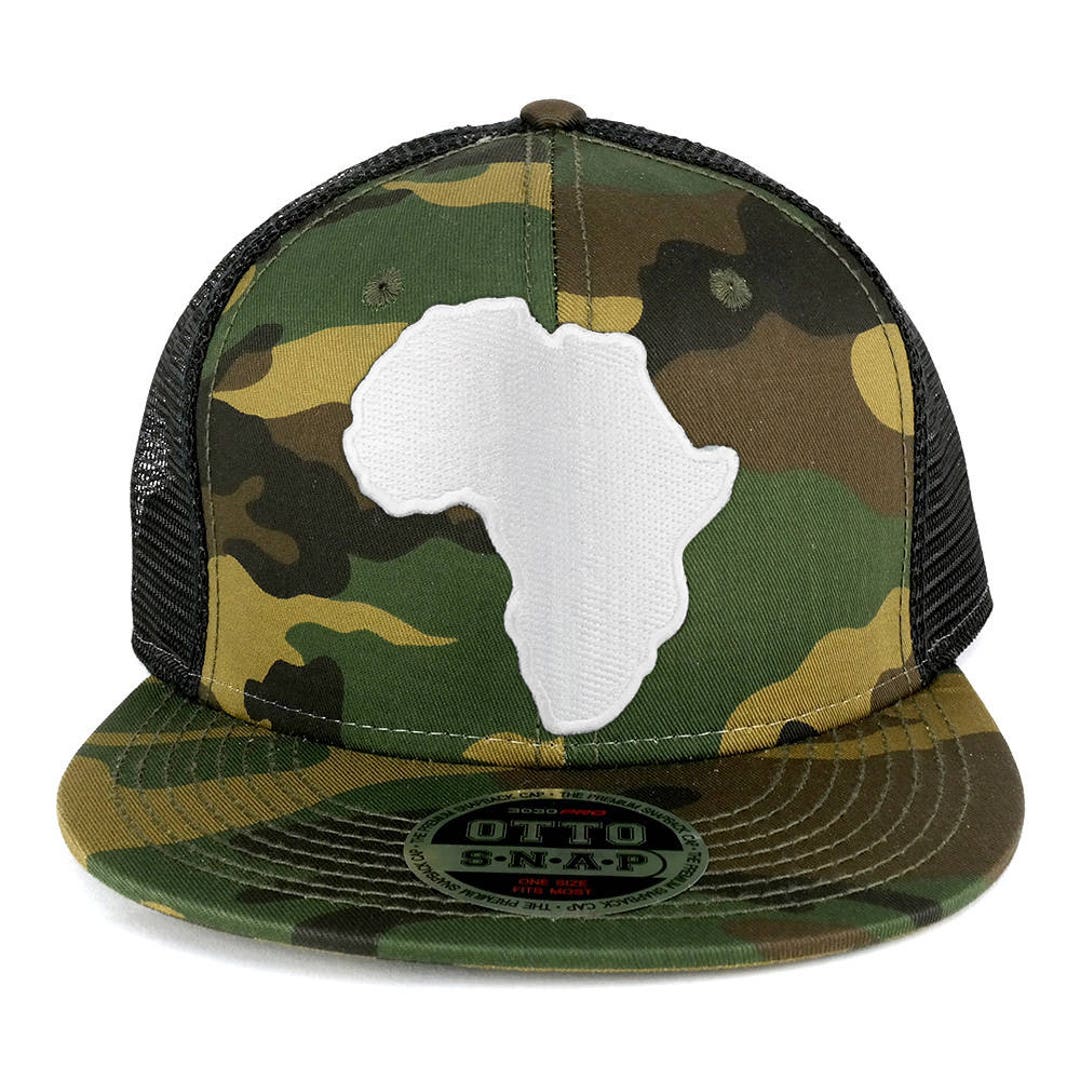 Solid White African Map Embroidered Patch Camo Flat Bill Snapback Mesh ...