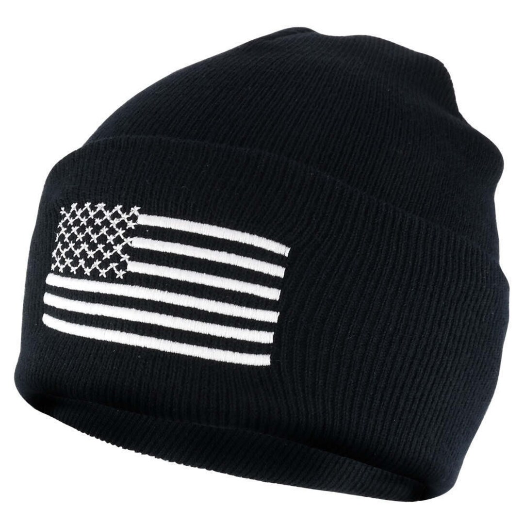 USA American Flag Embroidered Cuffed Long Beanie Hat (SCNEFC-BLK) - Etsy